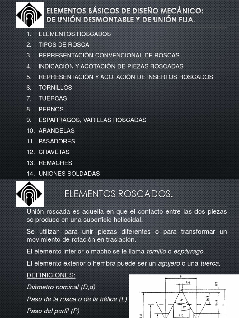 Guía de Elementos Roscados y Uniones | PDF | Tornillo | Bienes ...