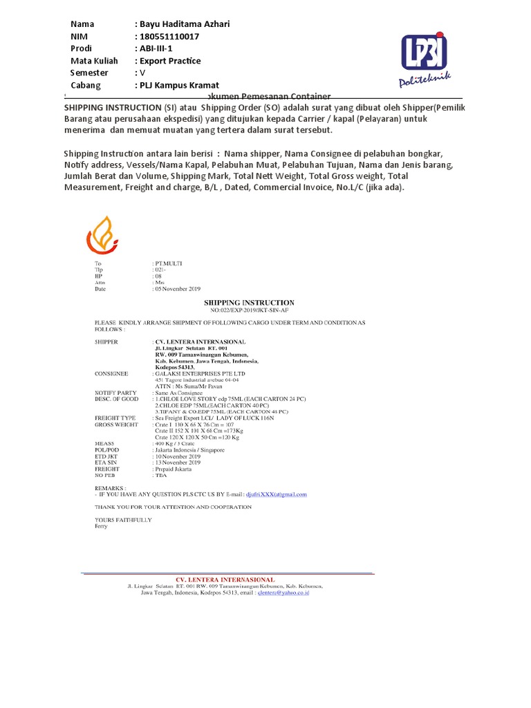 Shipping Instruction Processes and Container Booking Document ...