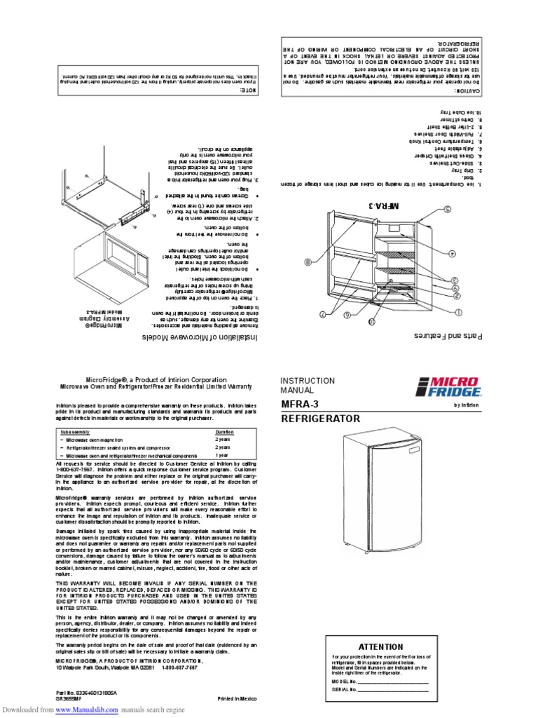 Mfra-3 Refrigerator: Microfridge®, A Product of Intirion Corporation ...