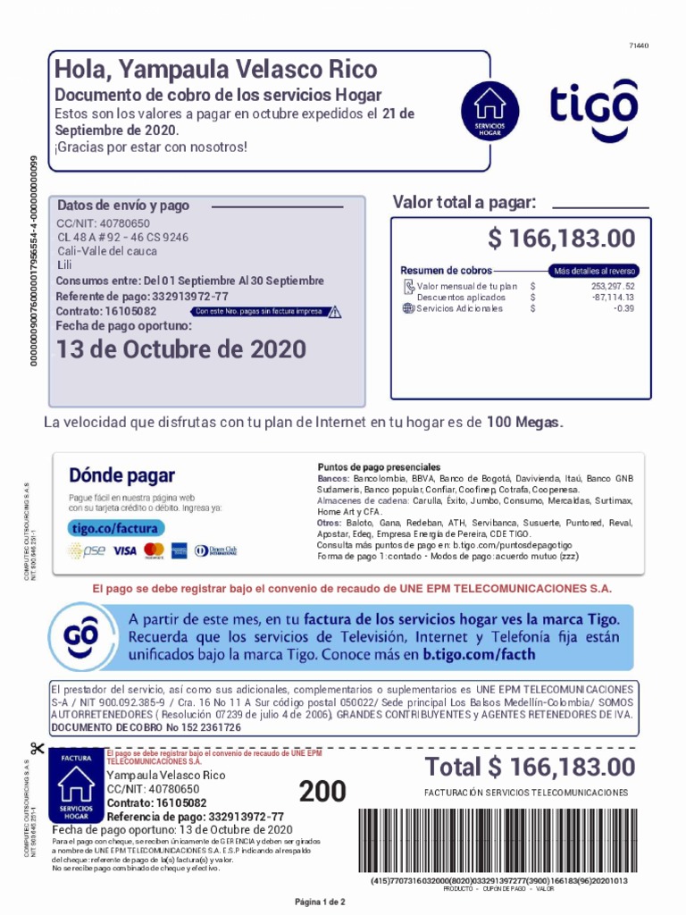 Factura de Tigo | PDF | Servicios (economía) | Servicios financieros