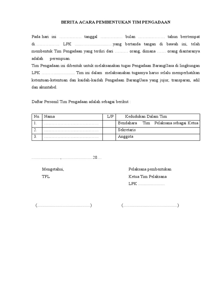 Format Berita Acara Tim Pengadaan Dan Survey Harga | PDF