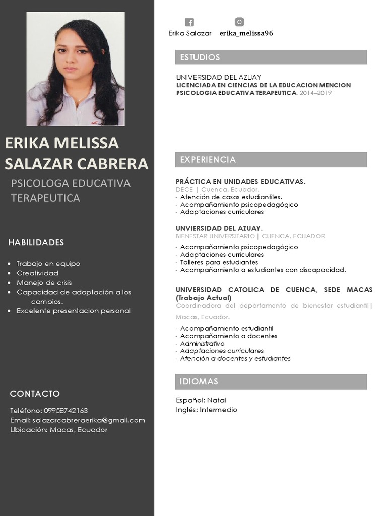 Curriculum Vitae. Erika Salazar | PDF