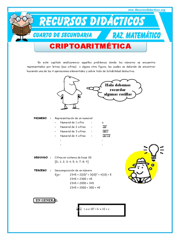 Criptoaritmetica Ejercicios para Cuarto de Secundaria | PDF