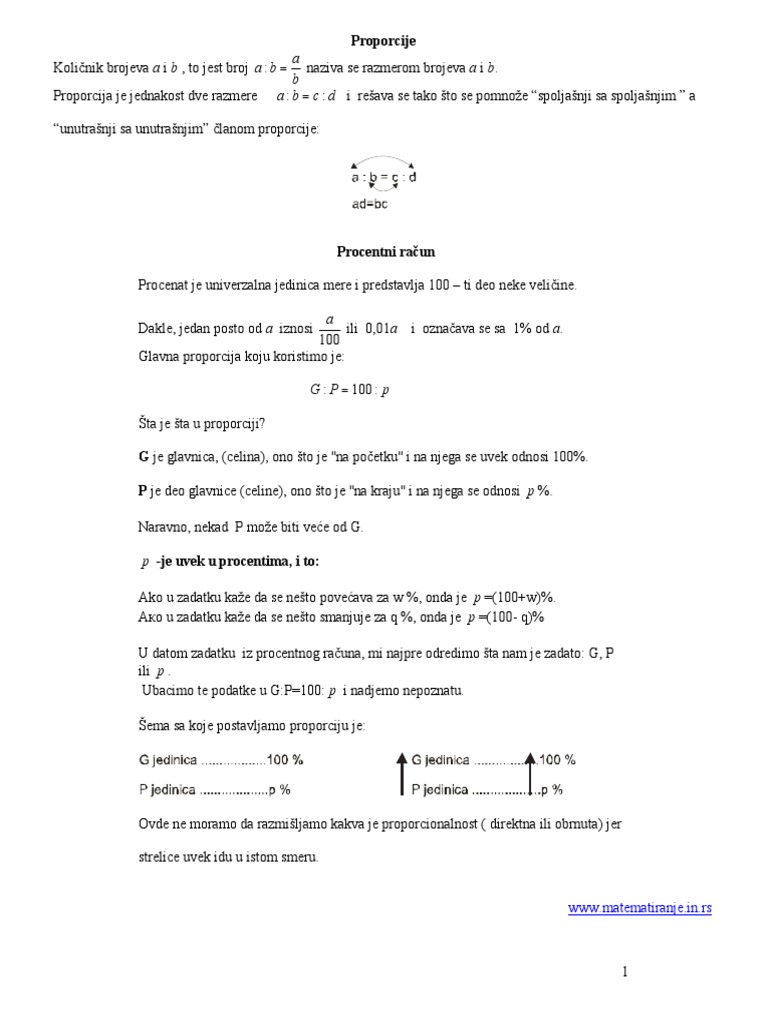 Proporcije I Procentni Racun - Formulice | PDF
