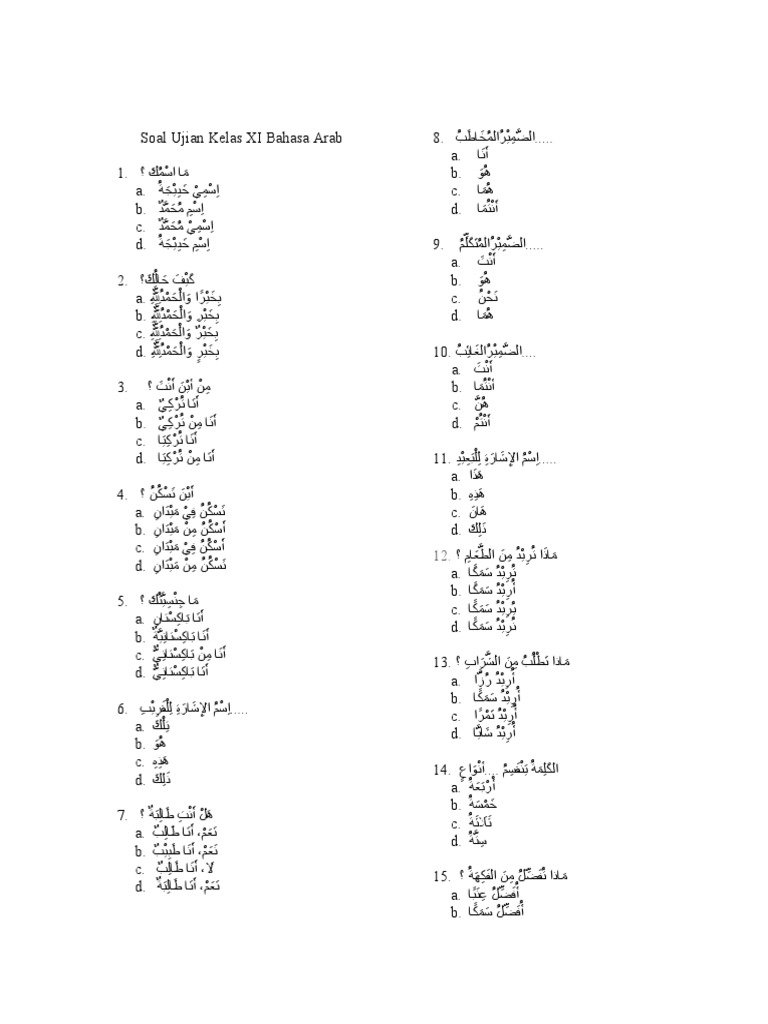 Soal Ujian Bahasa Arab Kelas XI | PDF Soal Ujian Bahasa Arab Kelas XI | PDF