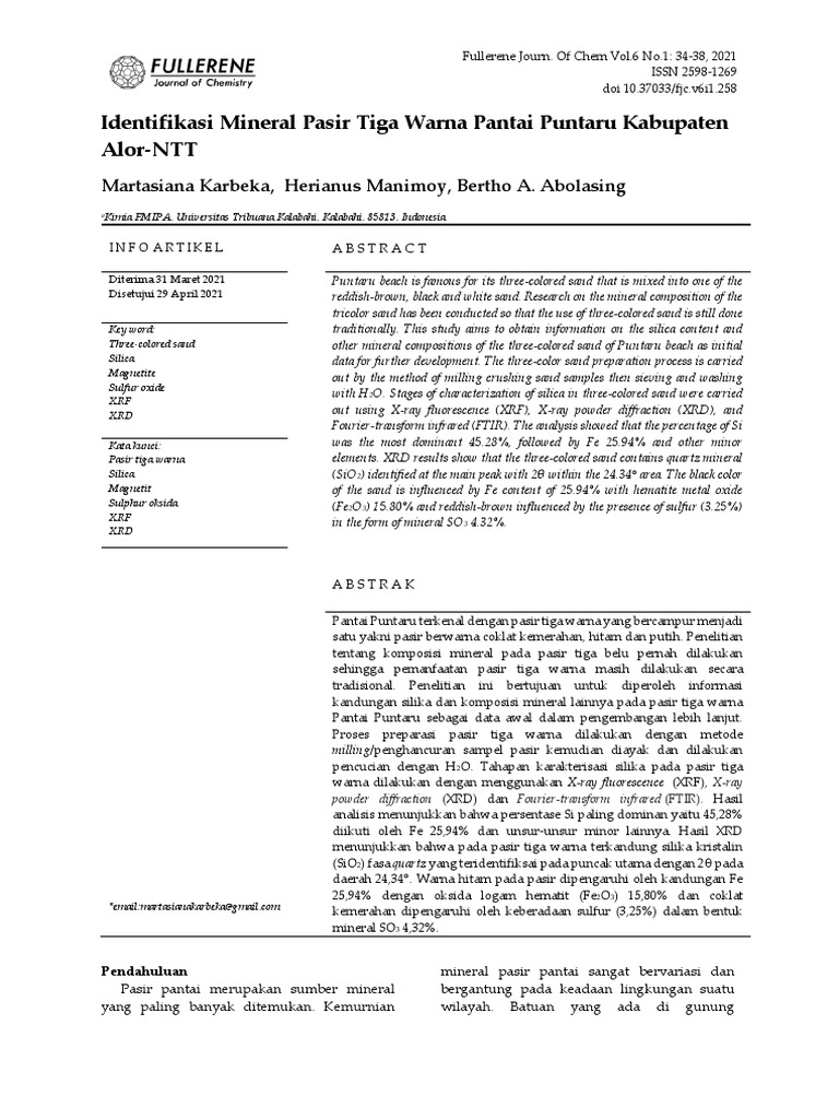 Identifikasi Mineral Pasir Tiga Warna Pantai Puntaru Kabupaten Alor-NTT ...