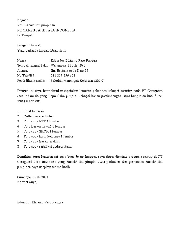Lamaran Kerja Security PT Careguard | PDF | Karier & Perkembangan ...