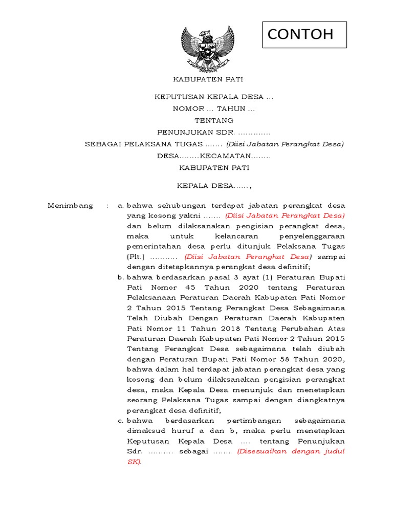 SK PLT Perangkat Desa - Contoh | PDF