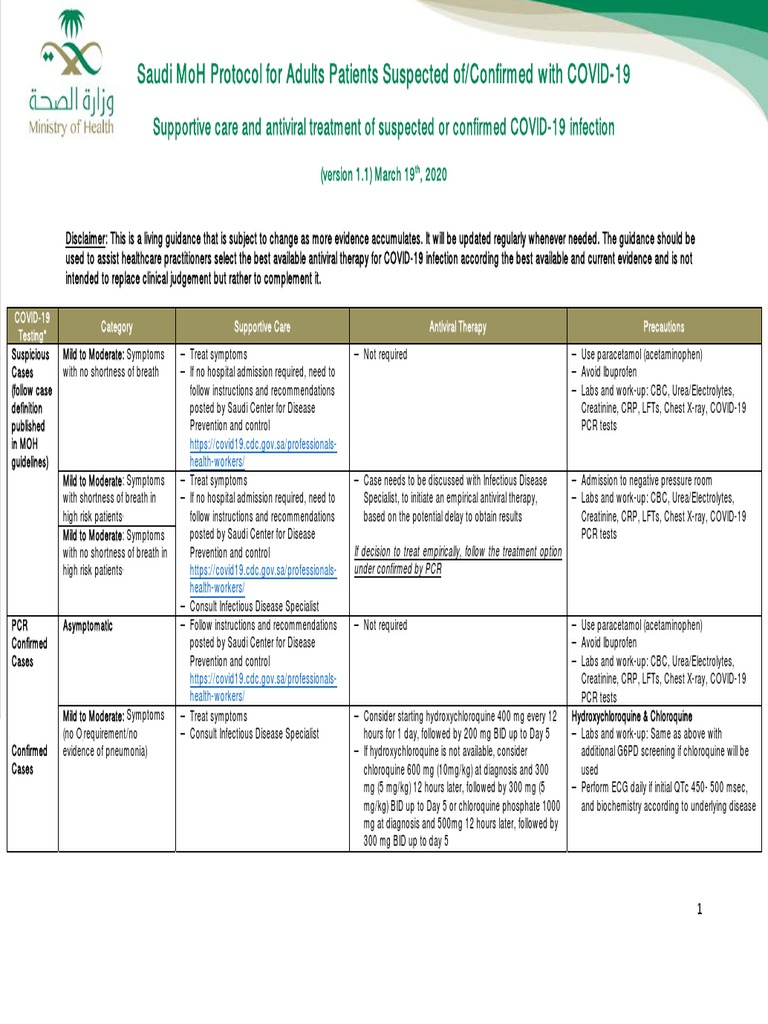 MoH COVID 19 Protocol - V1.1 PDF | PDF | Infection | Pneumonia