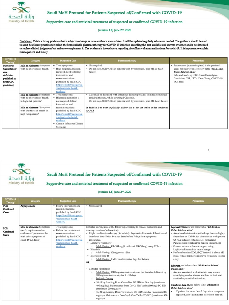 MoH COVID 19 Protocol - V1.8-1 PDF | PDF | Dose (Biochemistry) | Chemistry
