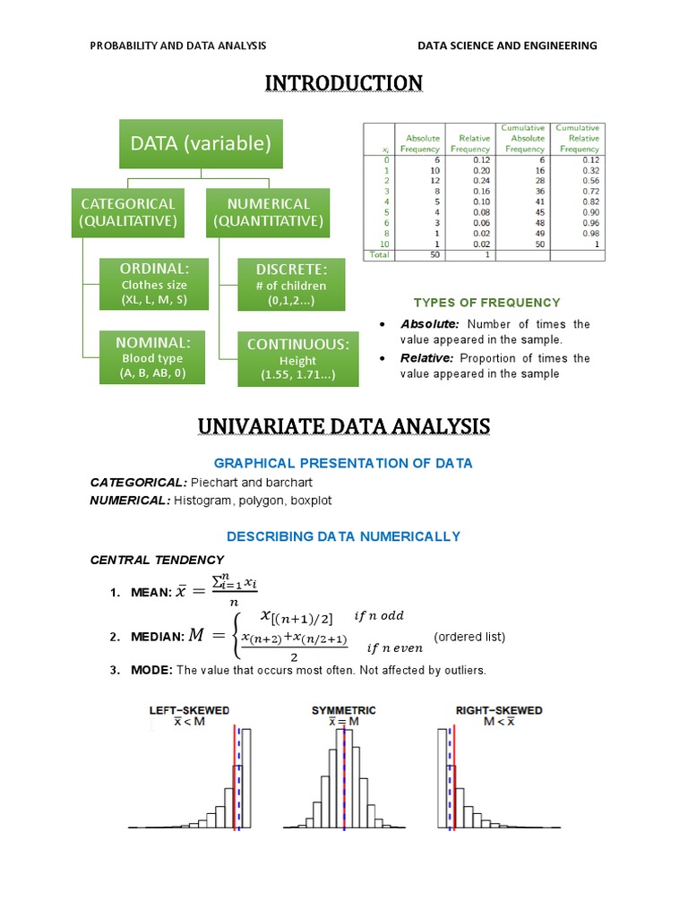 Univariate and Bivariate Data Analysis + Probability | PDF ...