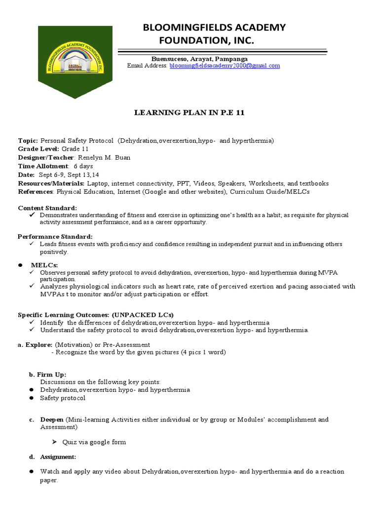 Dehydration Learning-Plan-P.E-11 | PDF
