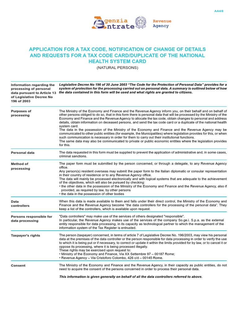 Form AA48 Editable AA4 8 Modello ING | PDF | Data | Taxes