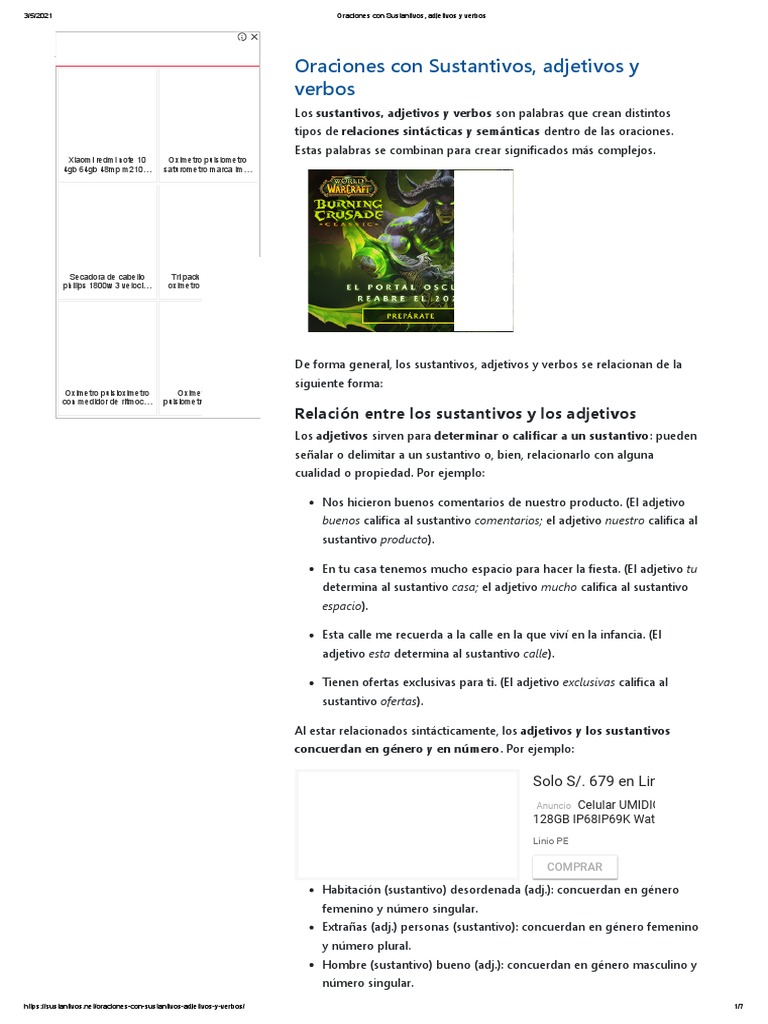 Oraciones Con Sustantivos, Adjetivos y Verbos | PDF | Numero Gramatical ...