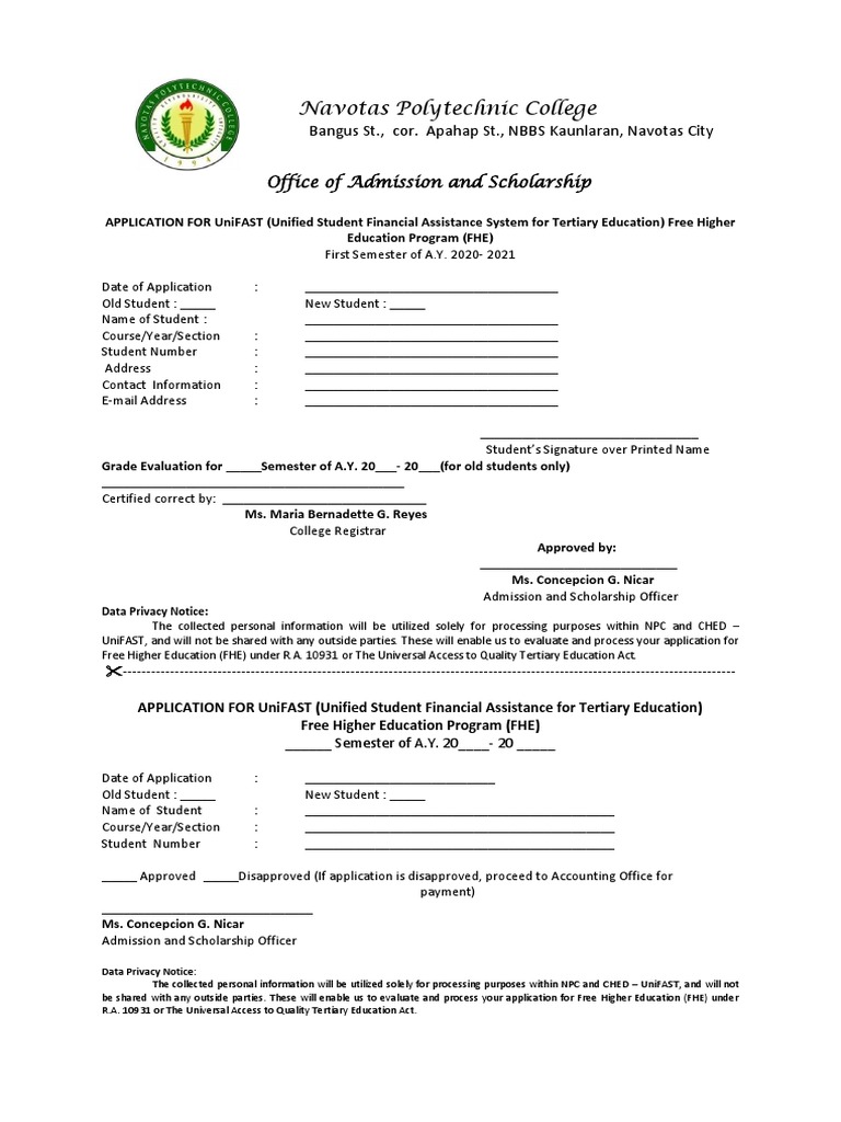 UniFAST Free Education Application Form | PDF | Business | Further ...