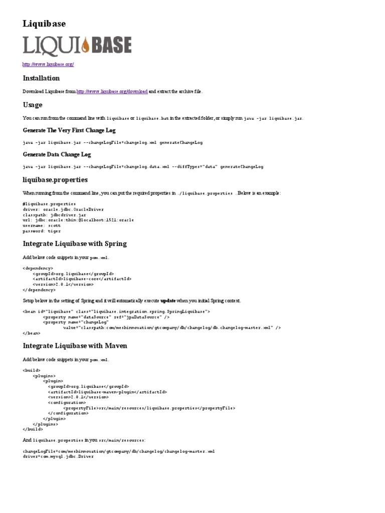 Liquibase Setup and Integration Guide | PDF | My Sql | Information Technology Management