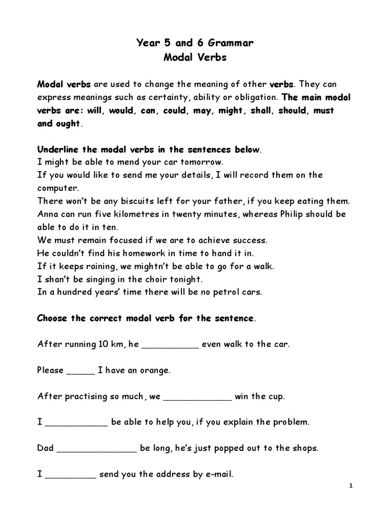 Year 5 6 Grammar Modal Verbs | PDF