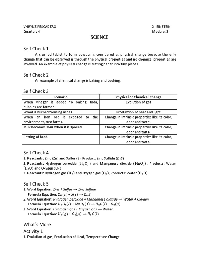 ANSWERS Science Quarter 4 Module 3 | PDF | Oxide | Sodium Hydroxide