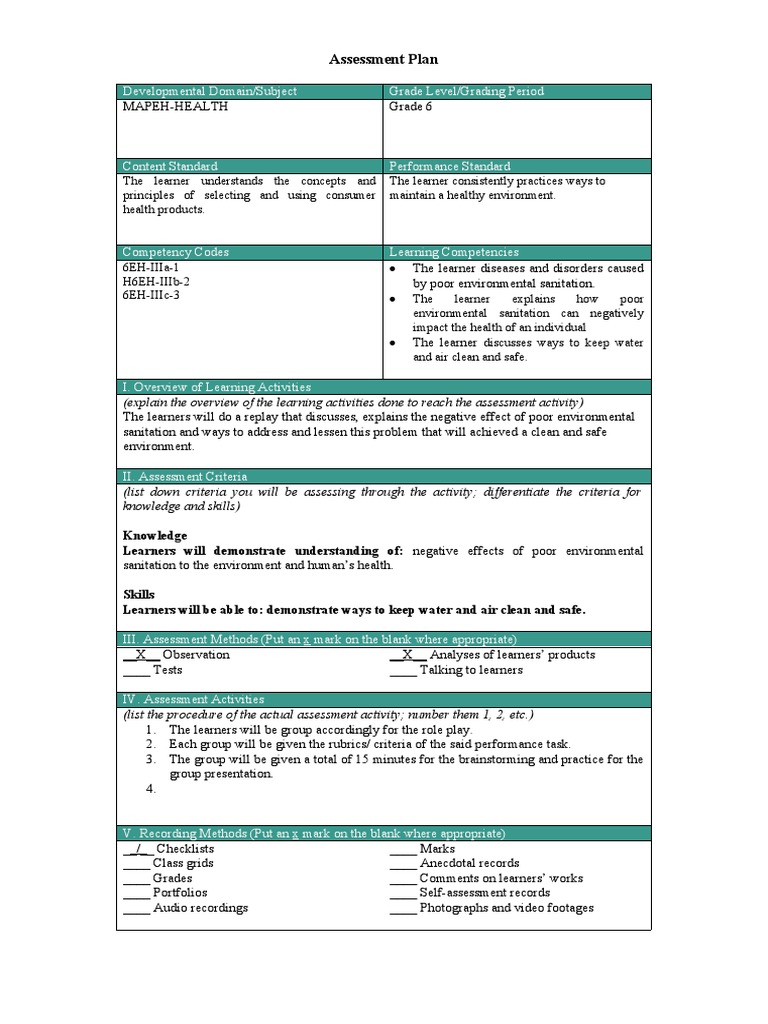Assessment Plan | PDF | Educational Assessment | Rubric (Academic)