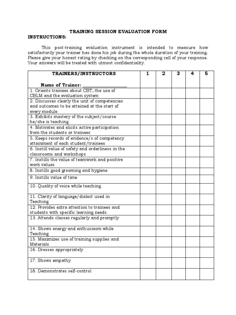 Training Session Evaluation Form | PDF | Performance Appraisal | Educational Technology