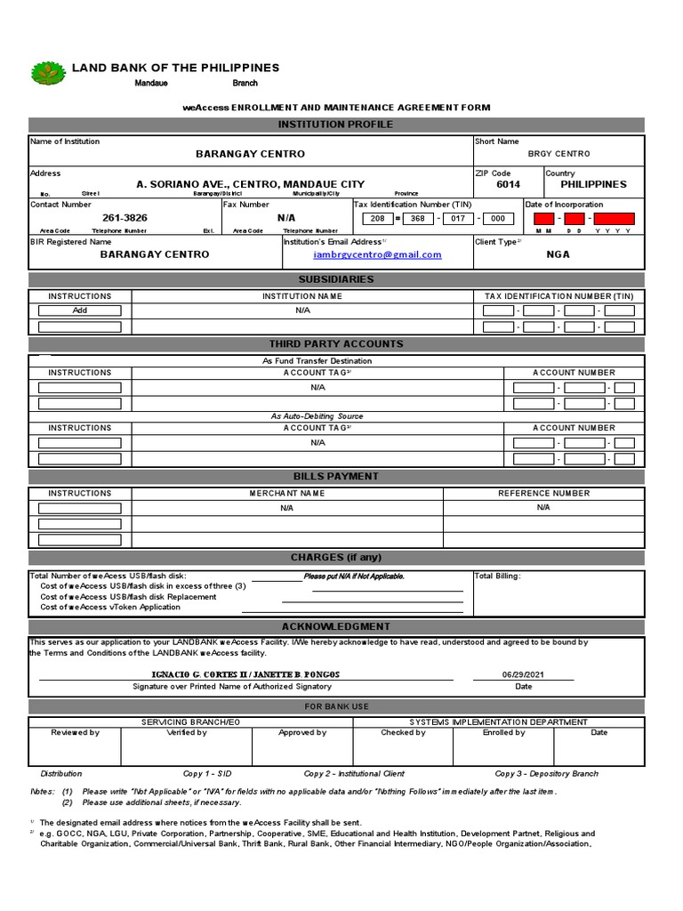 Barangay Centro Enhanced WeAccess Enrollment Forms | PDF | Automated ...