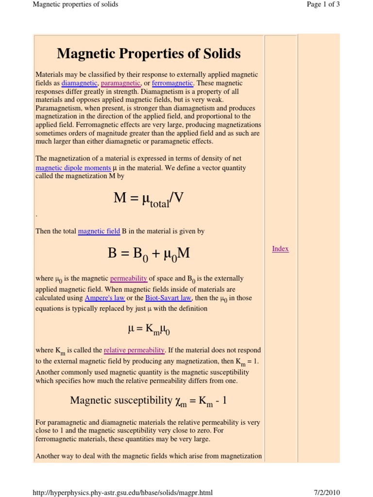 Magnetic Properties of Solids: Total | PDF | Magnetization | Magnetism