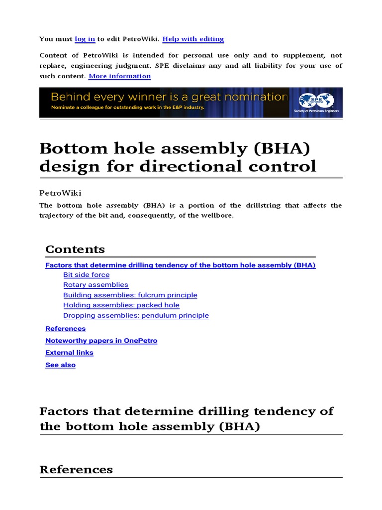 Bottom Hole Assembly (BHA) Design For Directional Control | PDF