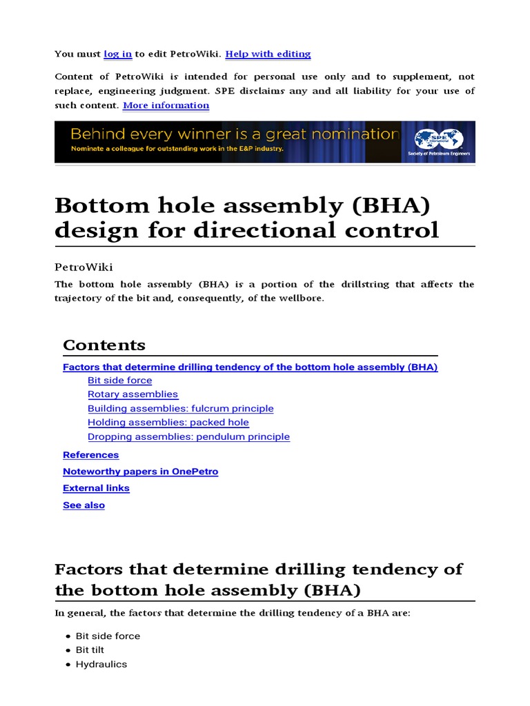 Bottom Hole Assembly (BHA) Design For Directional Control-1 | PDF ...