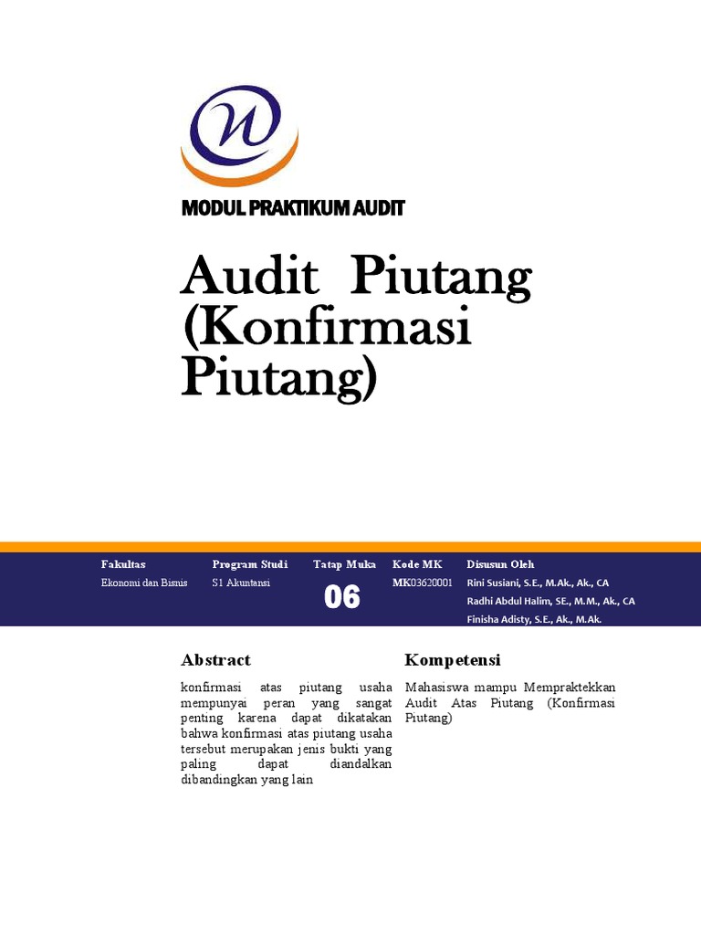 MODUL PRAKTIKUM AUDIT ATAS PIUTANG (KONFIRMASI PIUTANG) | PDF