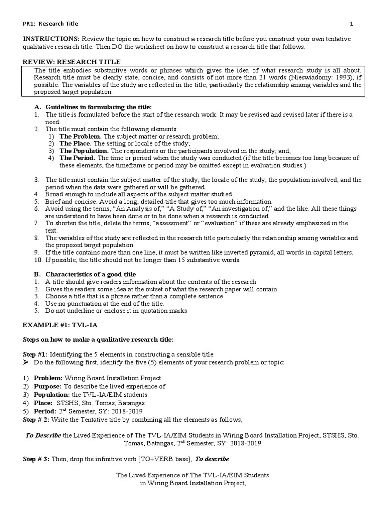Worksheet Research-Title FINAL | PDF | Psychological Concepts | Cognition