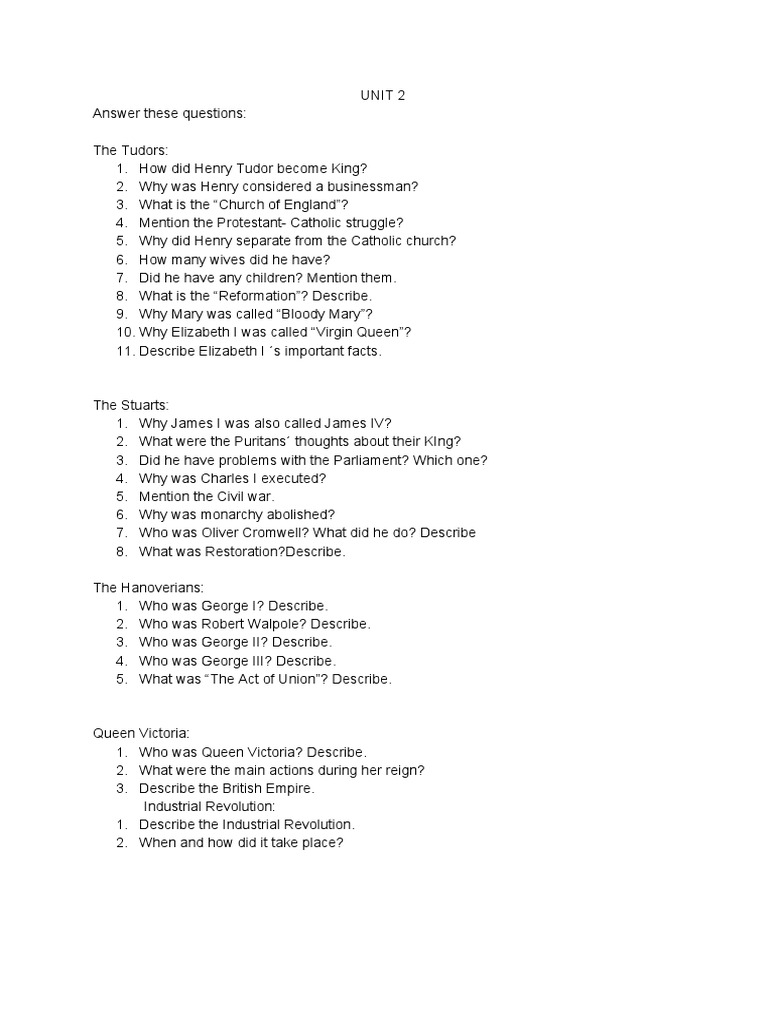 UNIT 2 - Question Guide | PDF | History