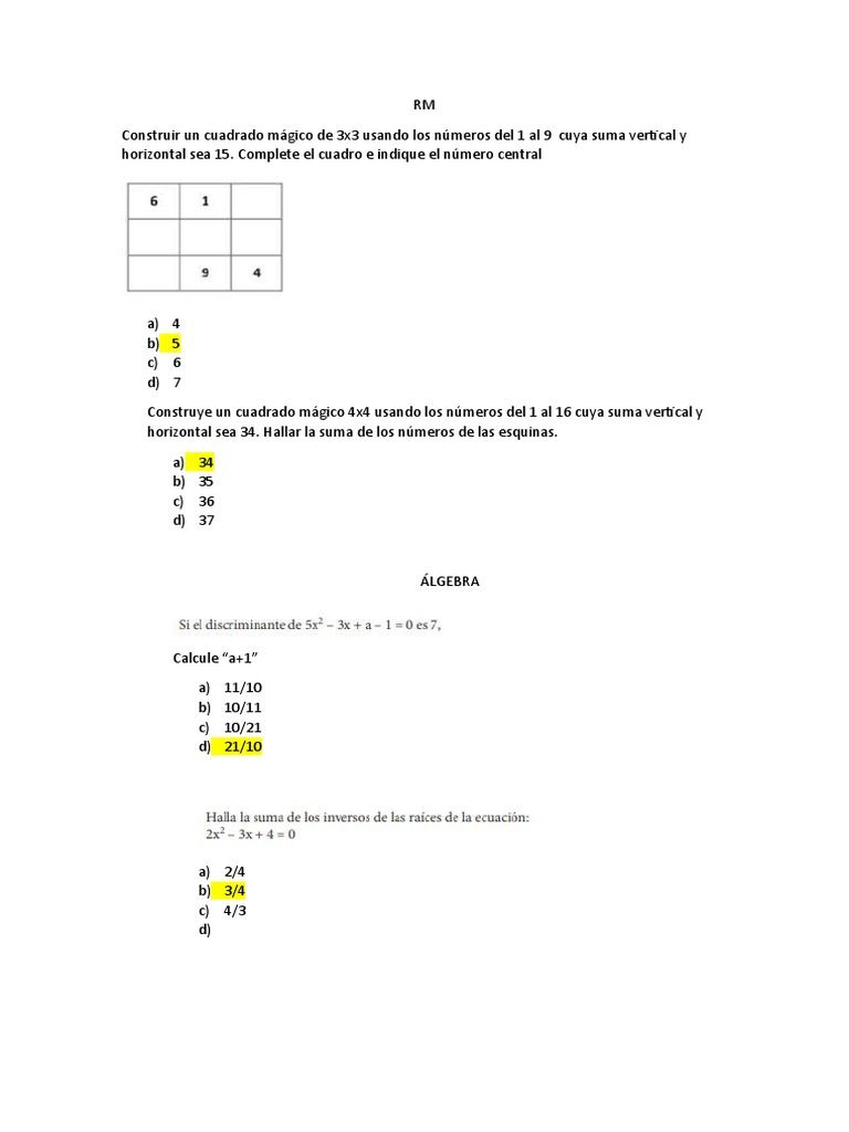 Ejercicios RM y Álgebra | PDF