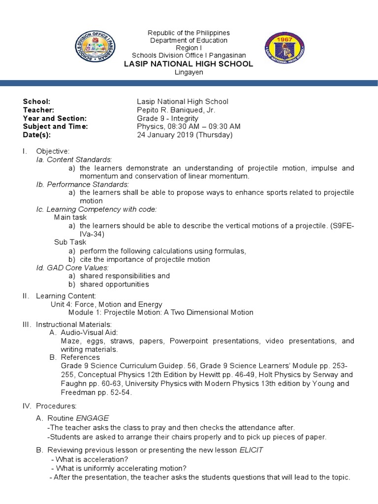 Lasip National High School: School: Teacher: Year and Section: Subject ...