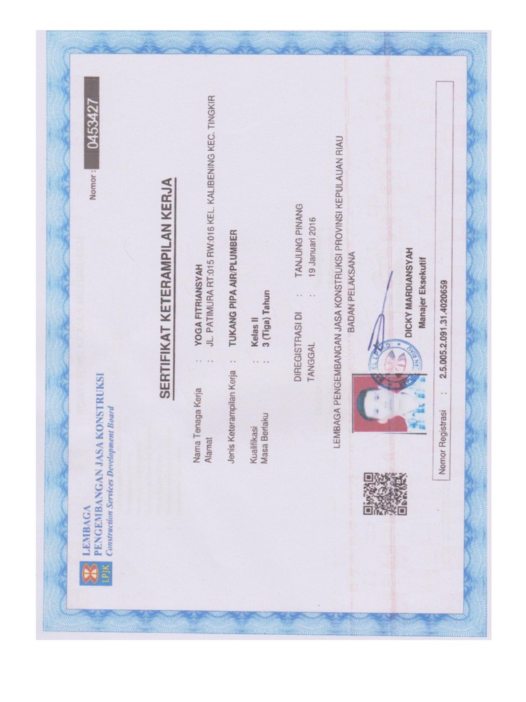 Yoga F - S1 Sipil - SKT Tukang Pipa Air Plumber | PDF