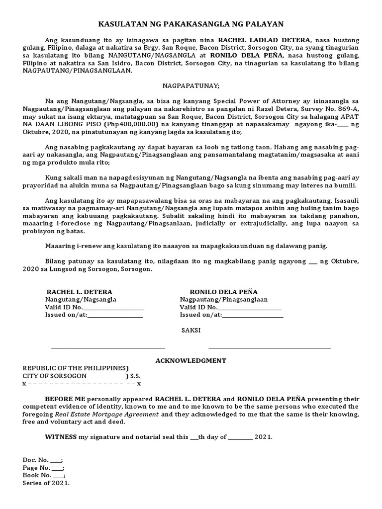 Kasulatan NG Pakakasangla NG Palayan | PDF