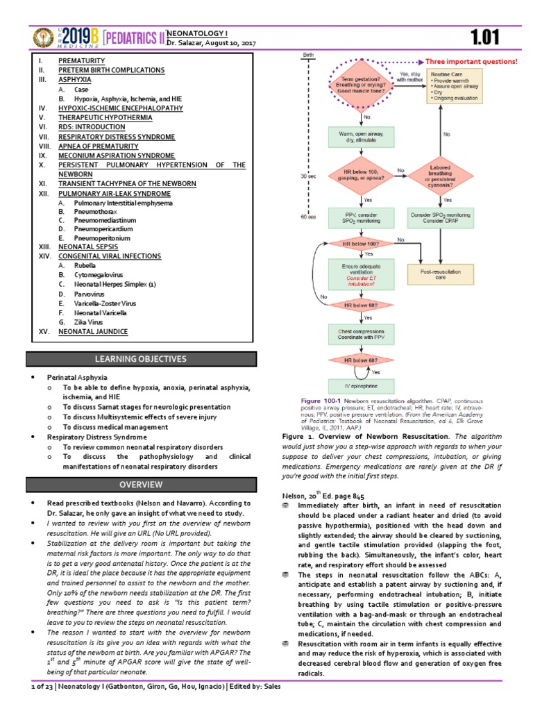 (PEDIA II) 1.01 Neonatology I - Salazar | PDF | Preterm Birth | Hypoxia ...