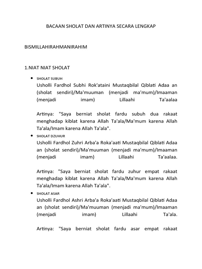 Bacaan Sholat Dan Artinya Secara Lengkap | PDF