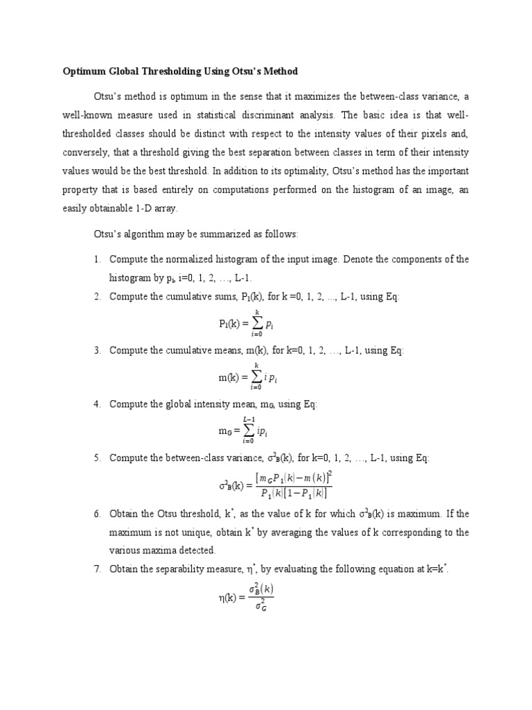 Optimum Global Thresholding Using Otsu's Method | PDF | Algorithms | Cybernetics