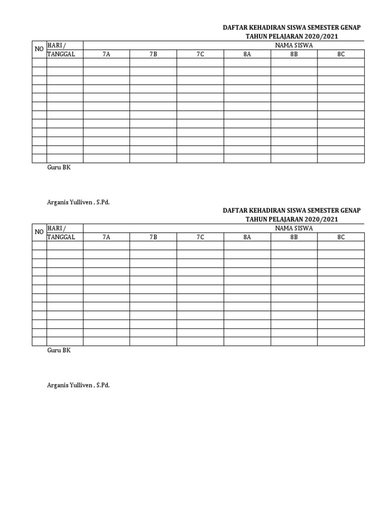 Buku Kehadiran BK 2021 | PDF