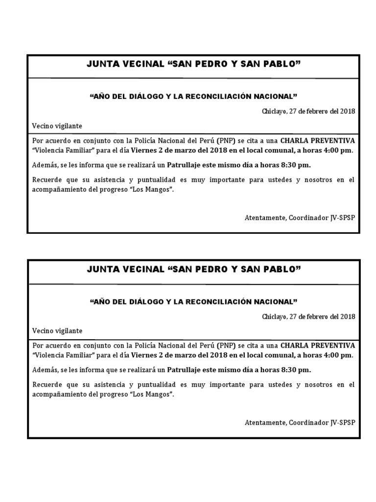 Primera Citación JV SPSP | PDF