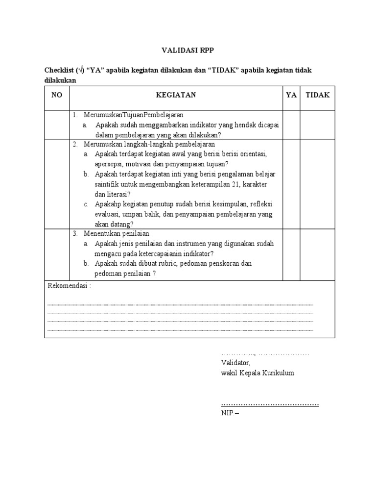 VALIDASI RPP Dan Prasyarat | PDF