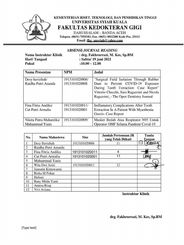 Absensi Journal Reading | PDF