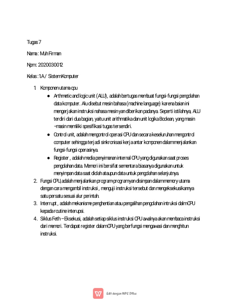 Tugas 7 Central Processing Unit (CPU) | PDF