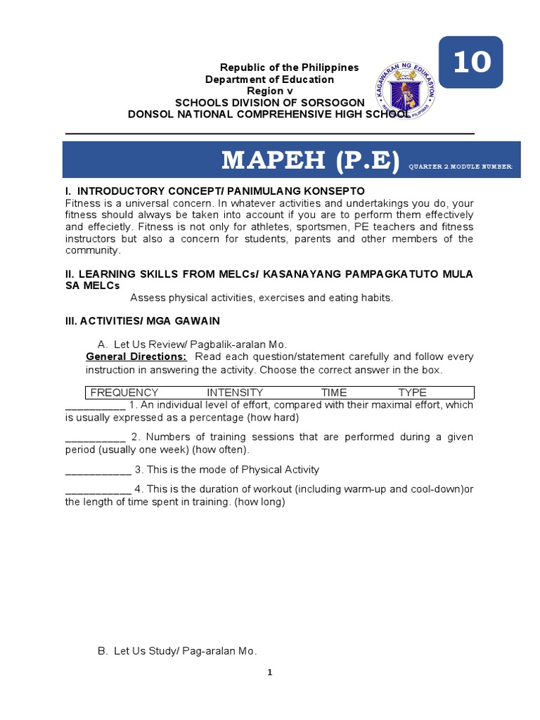 Mapeh (P.E) : Quarter 2.module Number | PDF | Flexibility (Anatomy) | Muscle