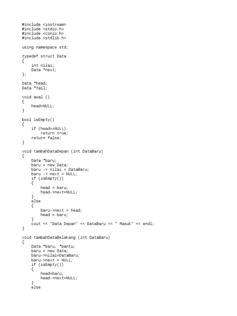 Inputan Dan Hapus Depan Belakang Linked List | PDF | Programming Paradigms | Computer Programming