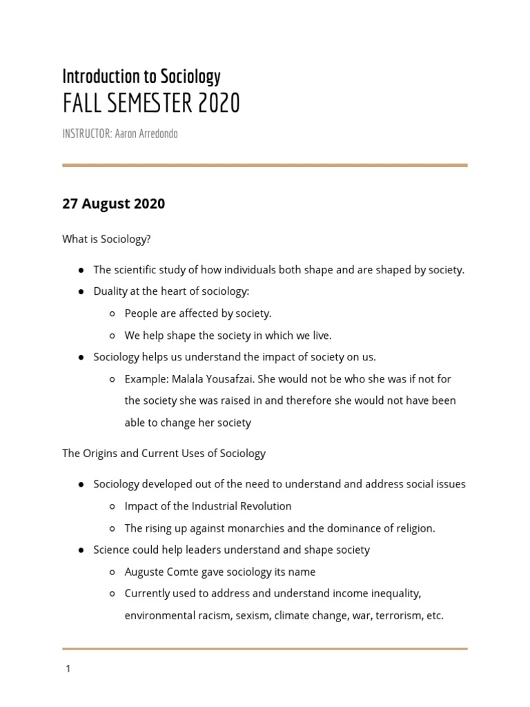 Introduction To Sociology Notes | PDF | Sociology | Society