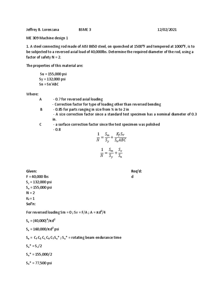 Lorenzana Assignment 2 Machine Design 1 | PDF | Ultimate Tensile ...