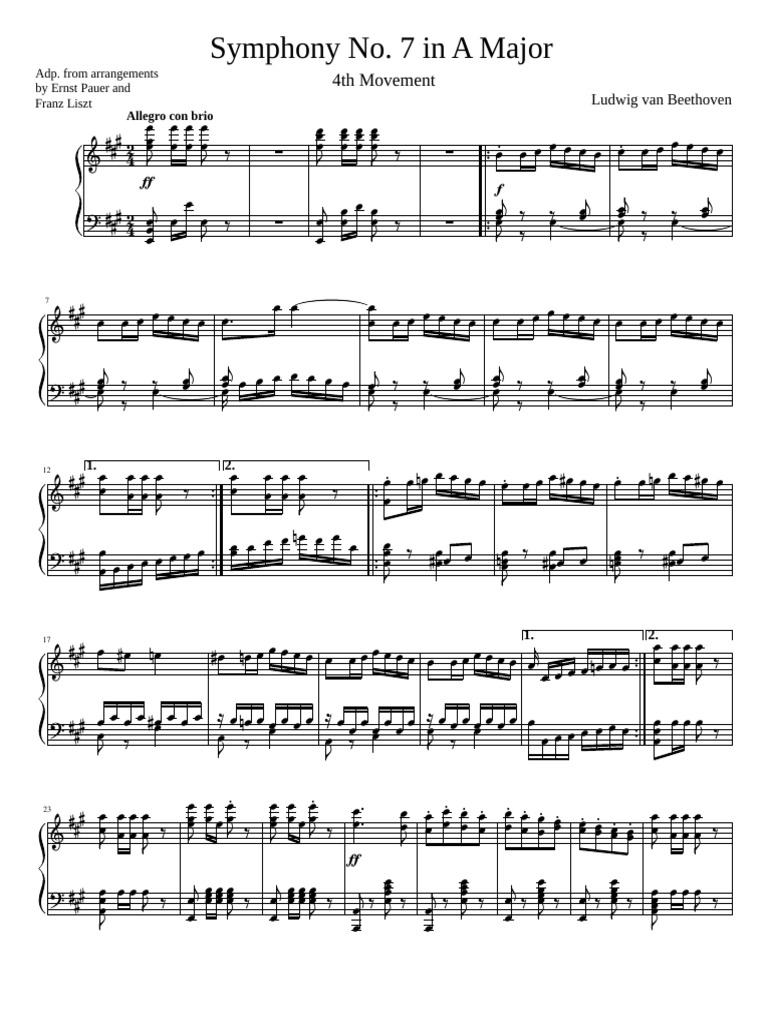 Symphony No. 7 in A Major: 4th Movement | PDF | Ludwig Van Beethoven ...