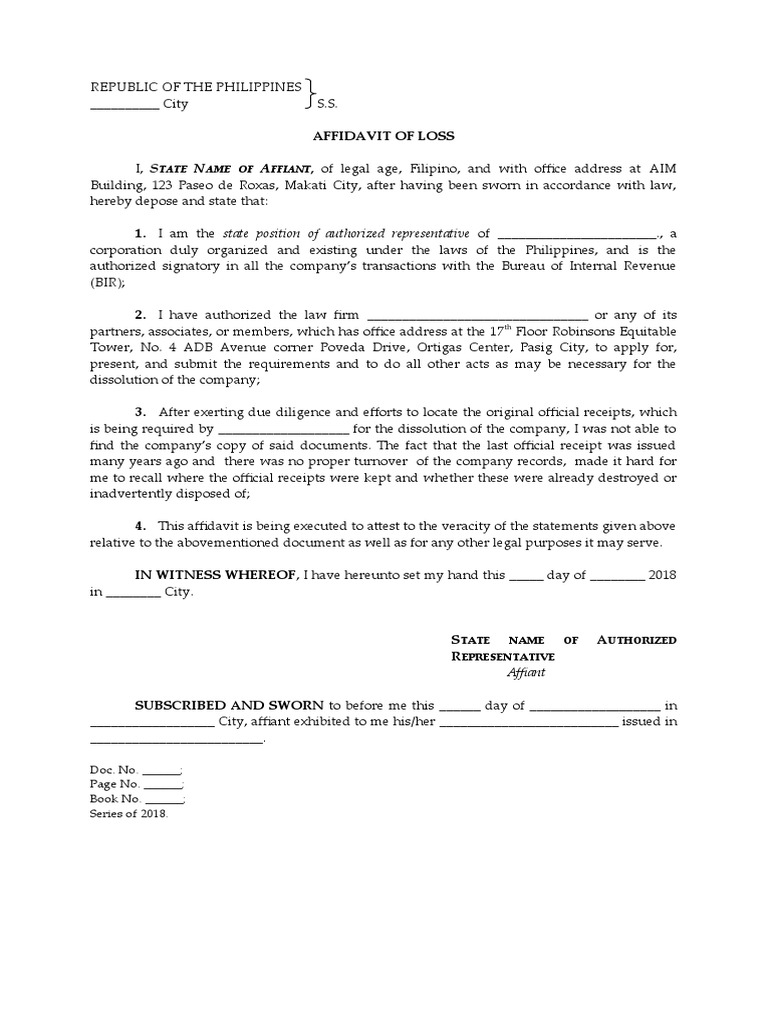 Sample Affidavit of Loss Receipts | PDF | Affidavit | Makati