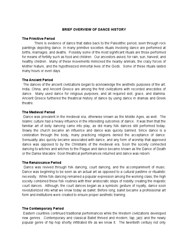 Brief Overview of Dance History | PDF | Dances | Theatre